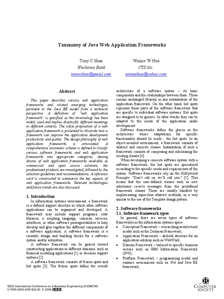 Taxonomy Of Java Web Application Frameworks Pdf Java Server Faces Spring Framework