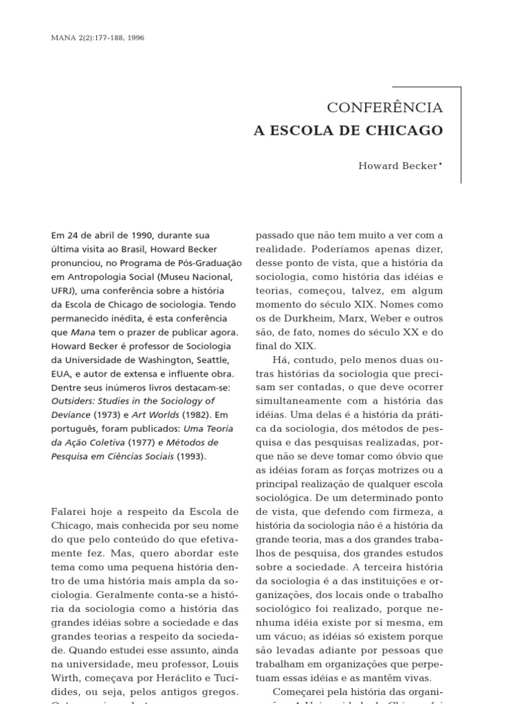 Escola de Chicago Por Howard Becker | PDF | Sociologia | Cidade