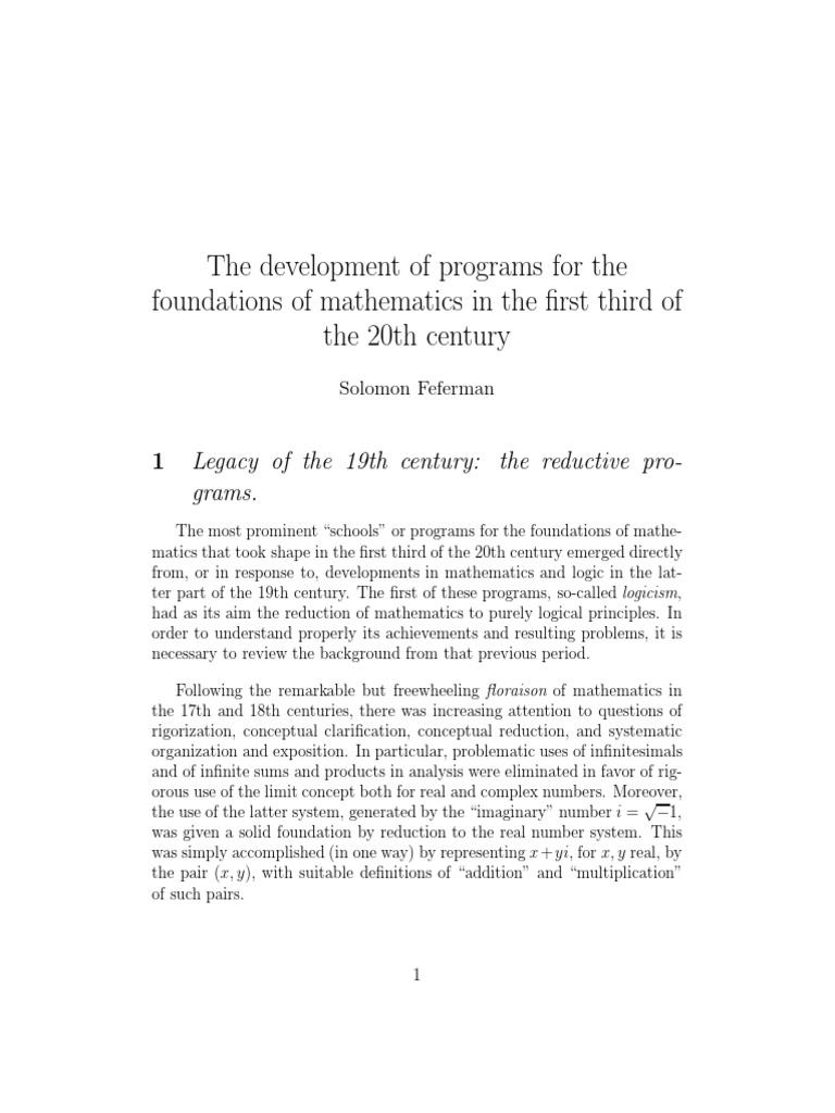 The Development of Programs For The Foundations of Mathematics in The ...