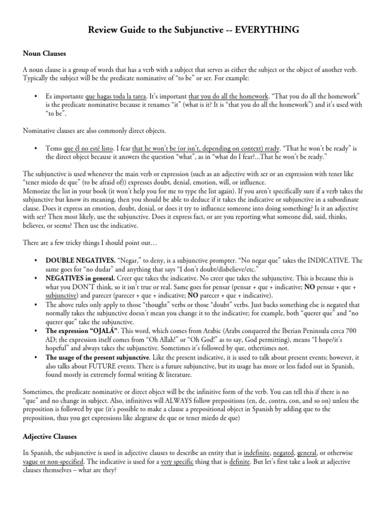 Spanish Subjunctive Mastery Guide | PDF | Adjective | Clause