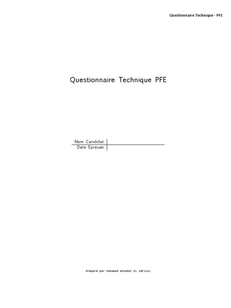 Questionnaire Technique Pour Candidats (Stage PFE) | PDF | Évolution de carrière