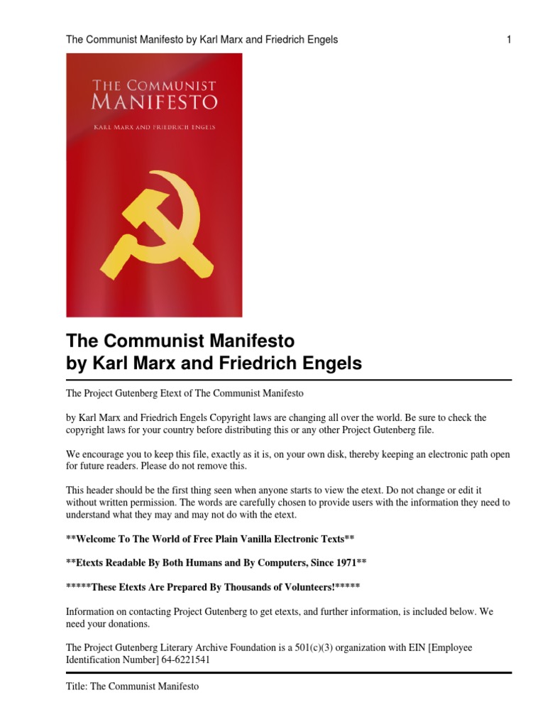 The Communist Manifesto Pdf Bourgeoisie Project Gutenberg