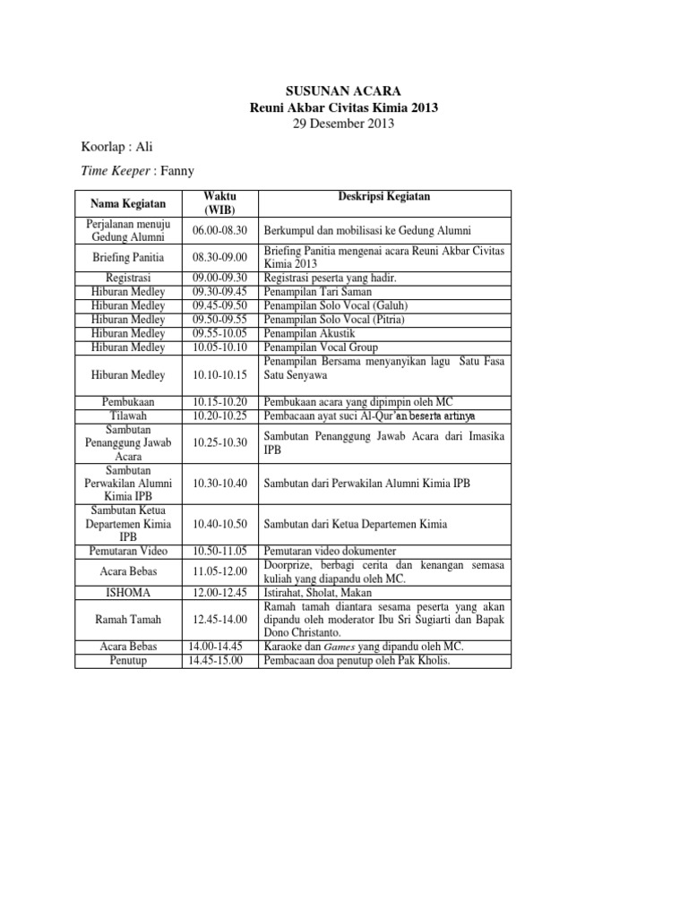 Susunan Acara Reuni Akbar 2013 | PDF | Kajian Bahasa Asing | Seni