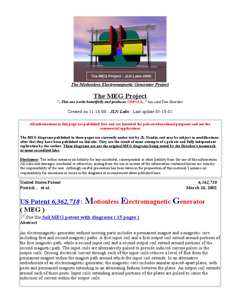 MEG (The Motionless Electromagnetic Generator Project) | PDF | Electric ...