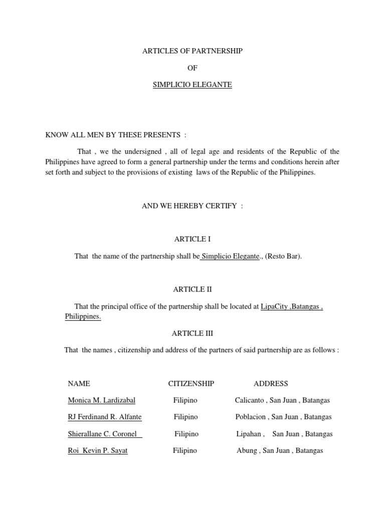 Articles of Partnership | Philippines | Business | Free 30-day Trial ...