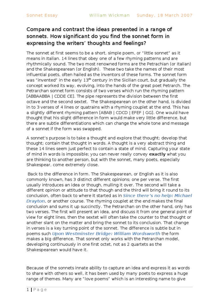 Analysis of 9 Sonnets | PDF | Sonnets | Poetry