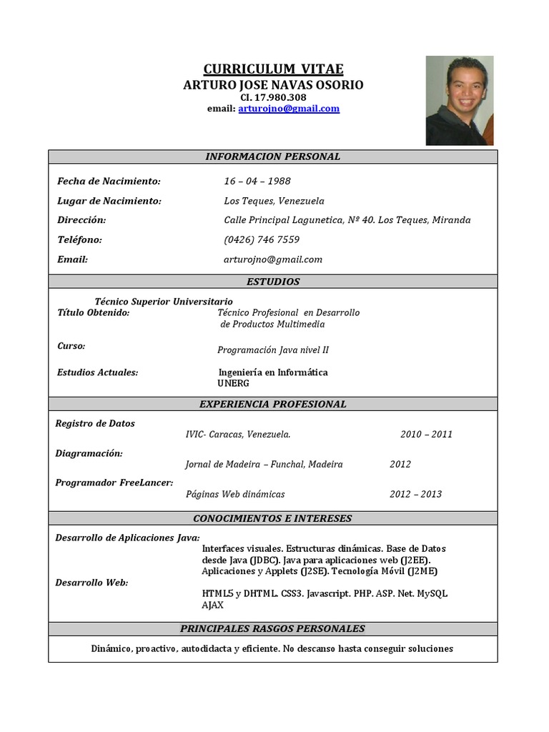 Curriculum Vitae - Arturo Navas | PDF