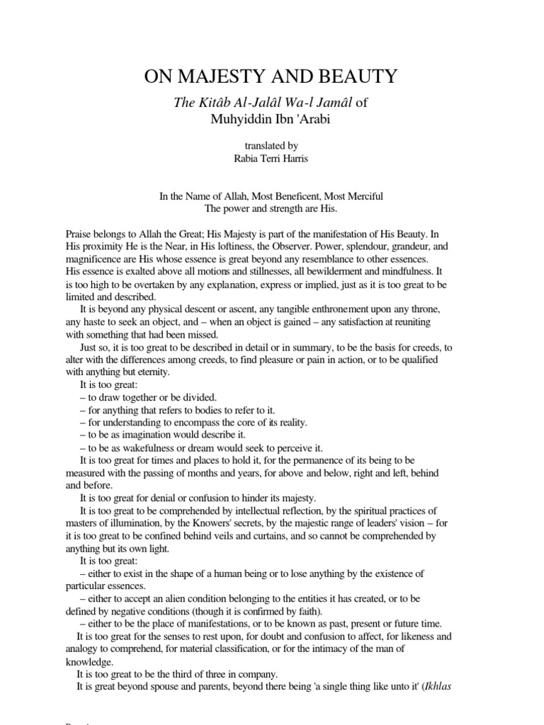 Al-Jalal Wa Al-Jamal - Ibnu Arabi (English) | PDF | God In Islam | Infinity