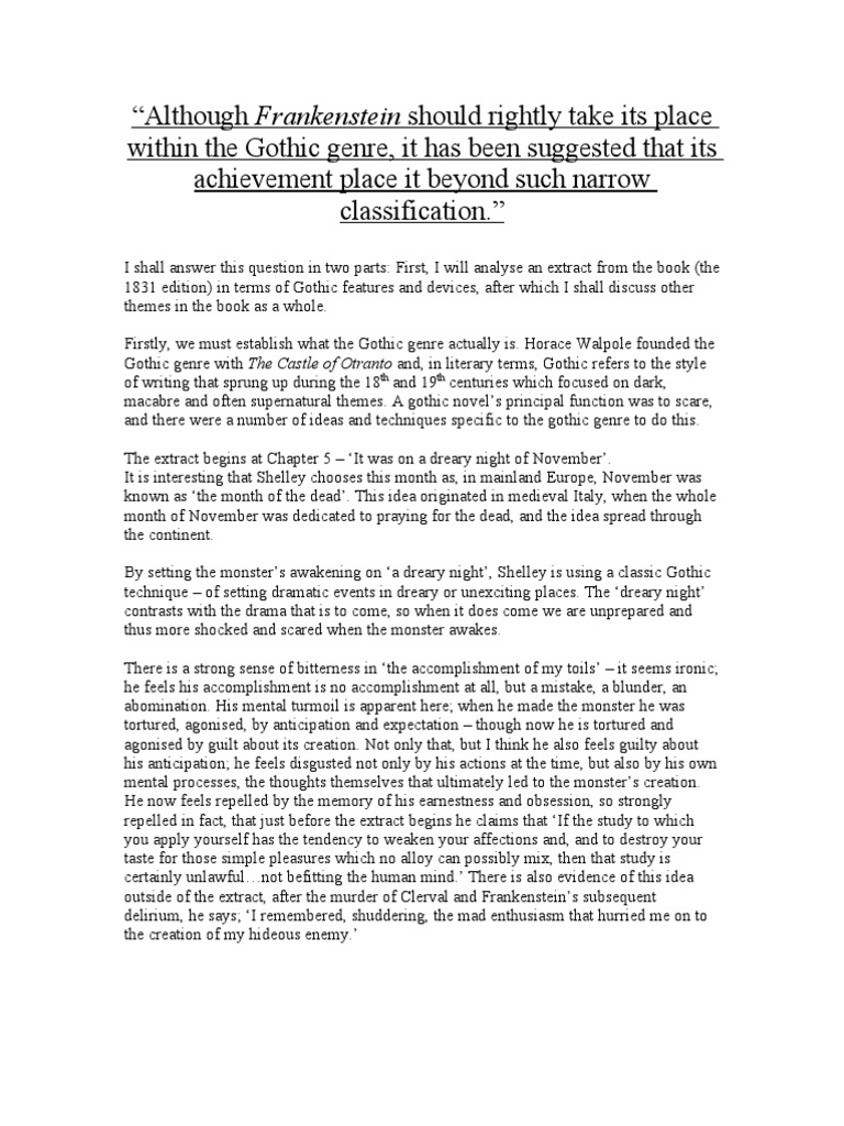 Analyzing Gothic Elements in Frankenstein | PDF | Frankenstein | Gothic ...