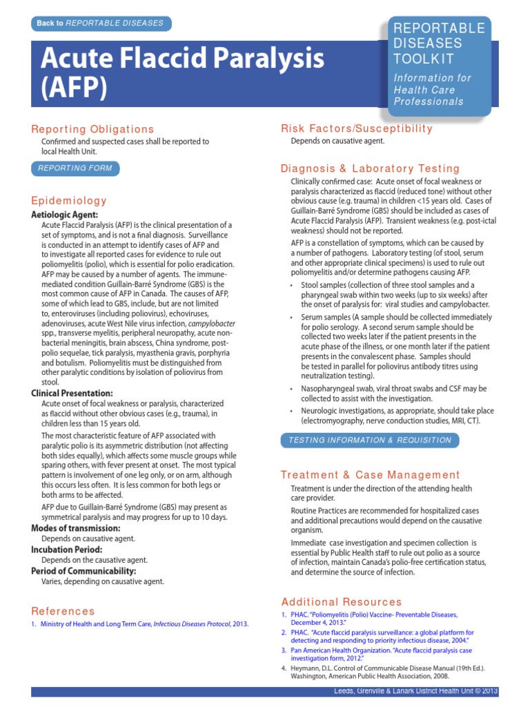 Acute Flaccid Paralysis (AFP) Reportable Disease | Poliomyelitis ...