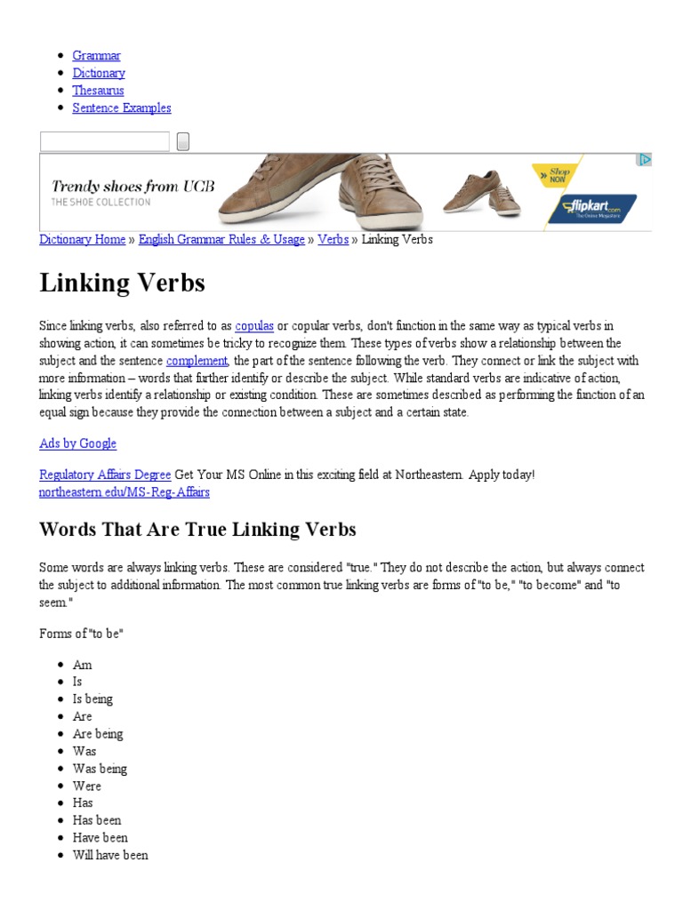 Linking Verbs | PDF | Subject (Grammar) | Verb