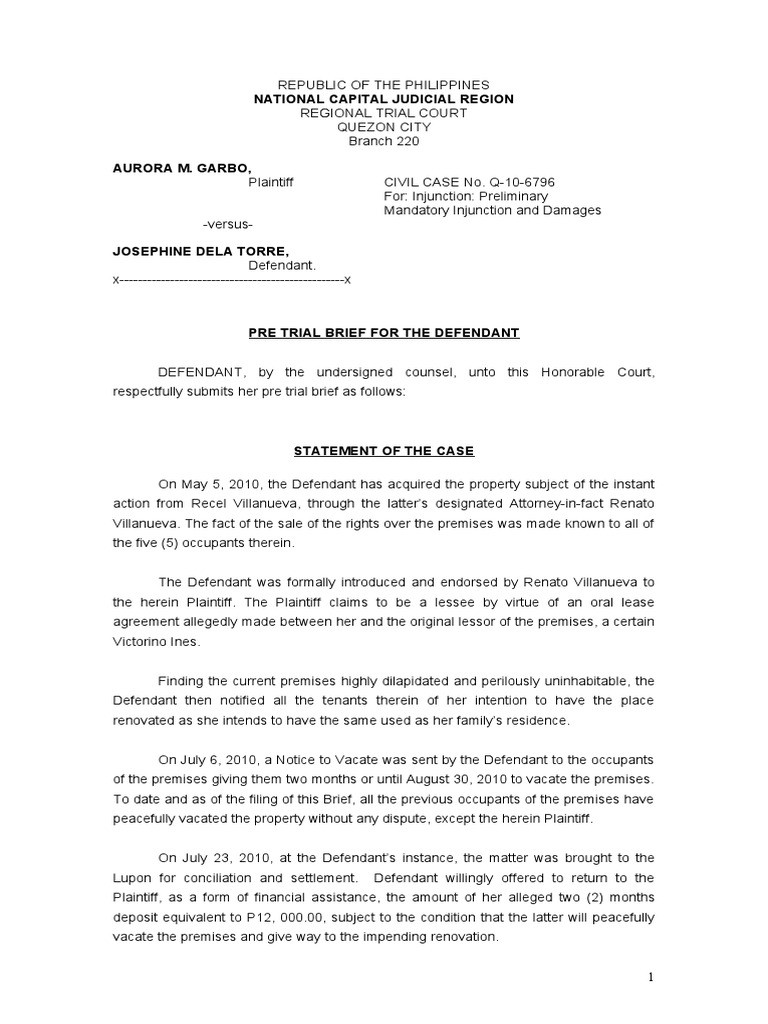 Sample Pre-Trial Brief | PDF | Government Information | Jargon