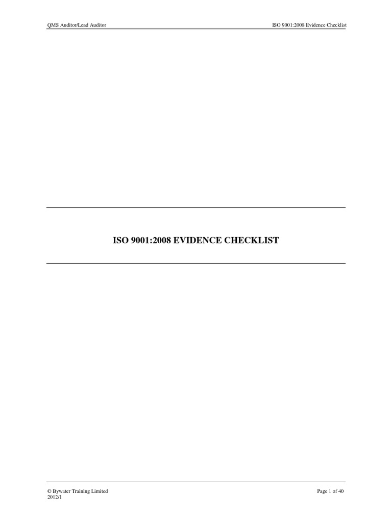 ISO 9001 Evidence Checklist | PDF