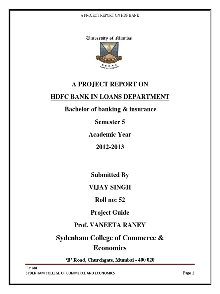 A Project Report On HDFC Bank | PDF | Banks | Loans