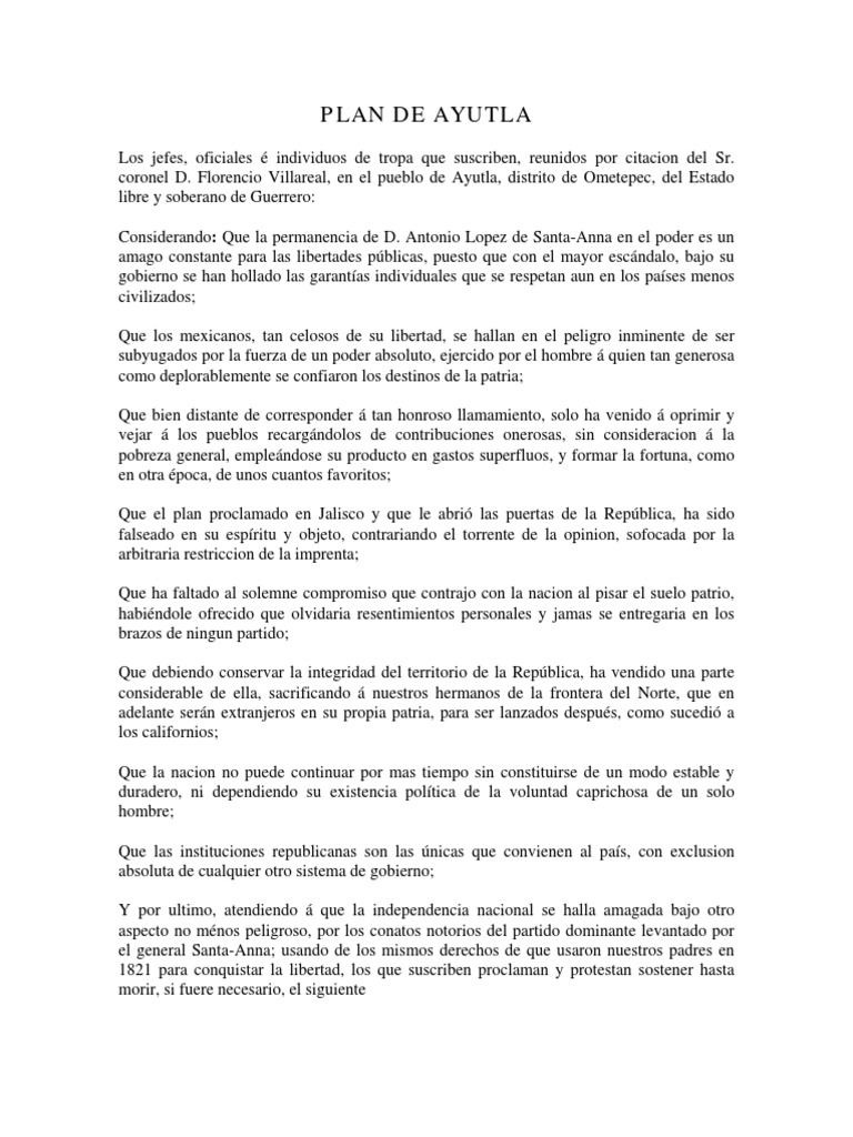 Plan de Ayutla PDF | República | Estado (política)