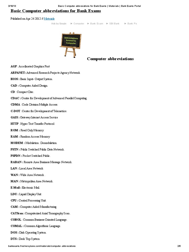 Basic Computer Abbreviations For Bank Exams - Materials - Bank Exams ...