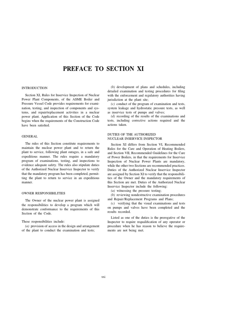 Preface To Section Xi Pdf Energy Technology Government