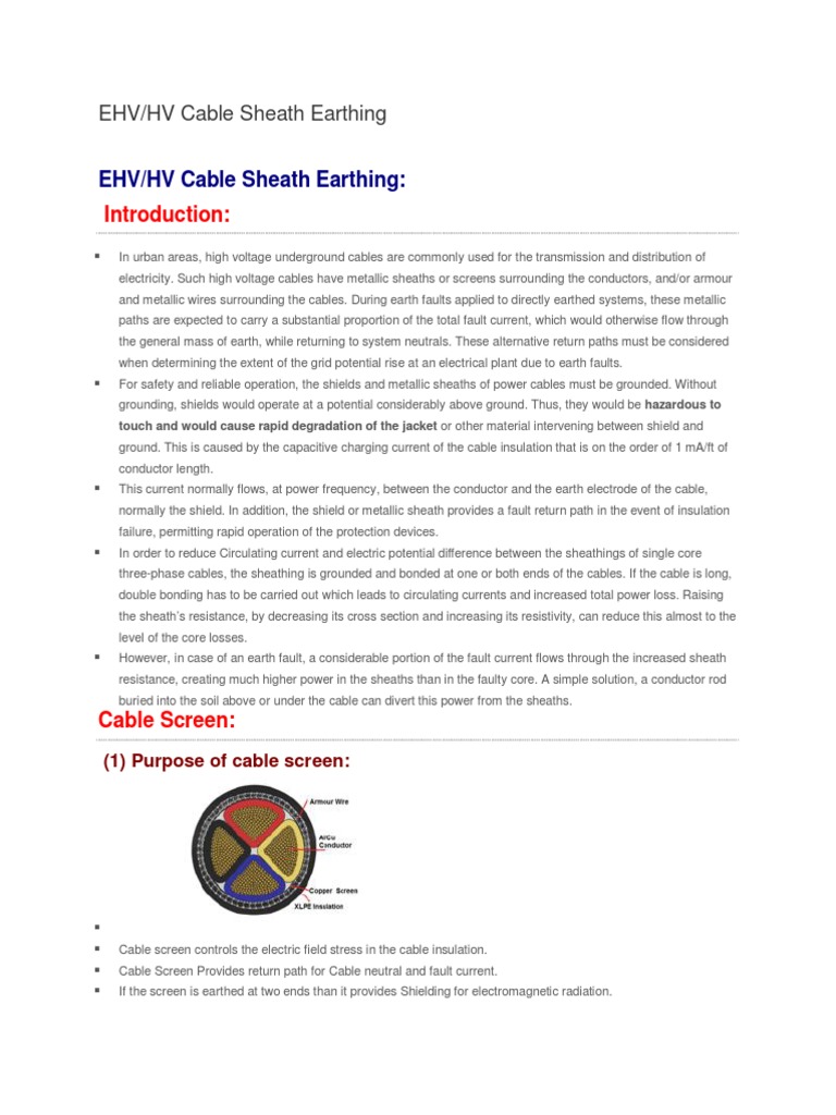 EHV/HV Cable Sheath Earthing Methods | PDF | Insulator (Electricity ...