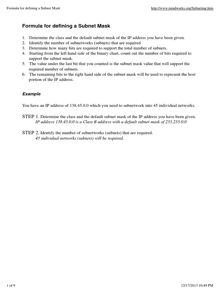 Subnet Mask Calculation Guide | PDF | Ip Address | Computer Networking