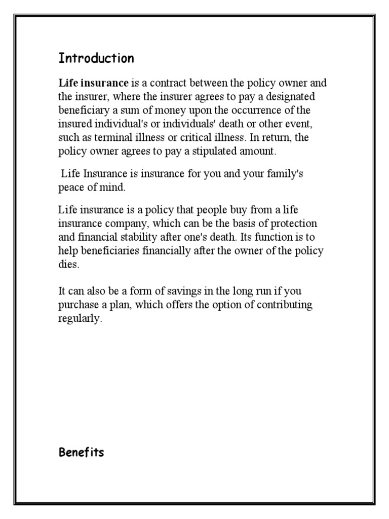 Life Insurance Is A Contract Between The Policy Owner and | PDF | Life ...