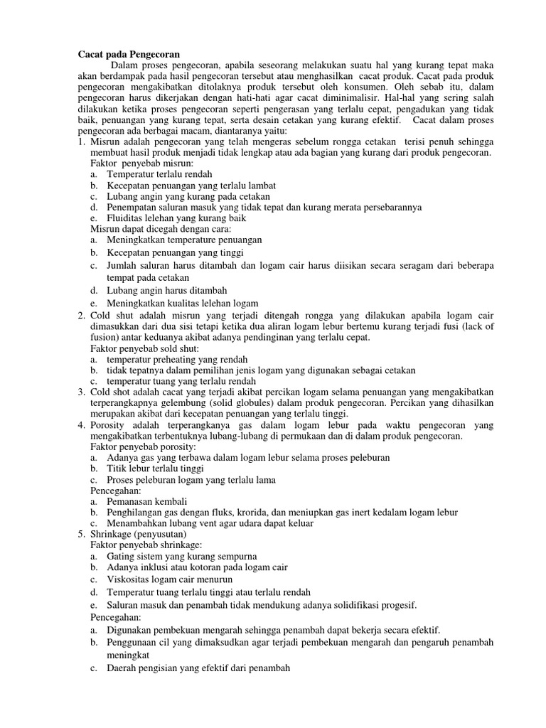 Cacat Pengecoran: Misrun dan Cold Shut | PDF