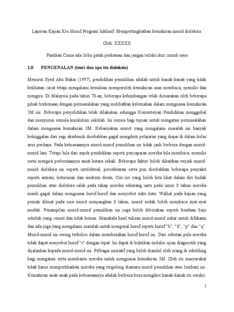 Contoh Laporan Kajian Kes | PDF