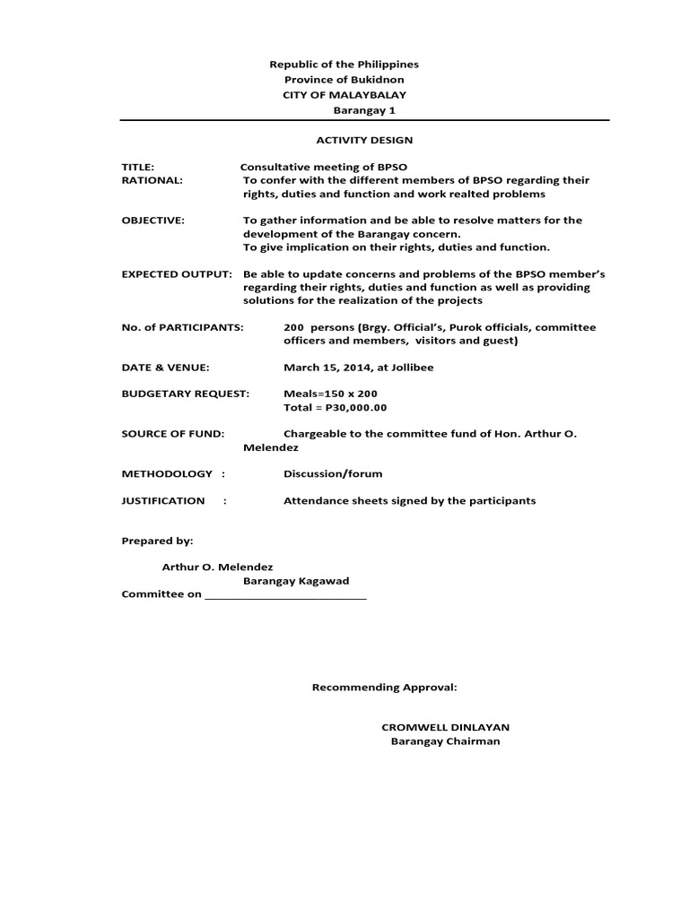 Activity Design Brgy 1