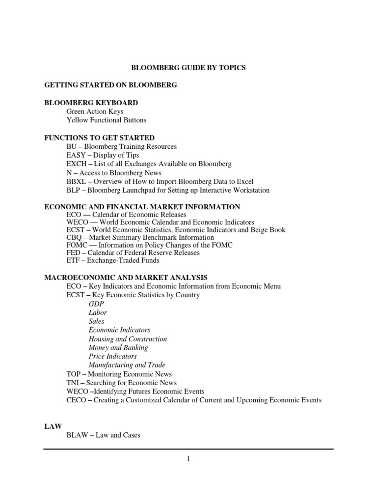 Bloomberg Guide by Topics Getting Started On Bloomberg Bloomberg ...