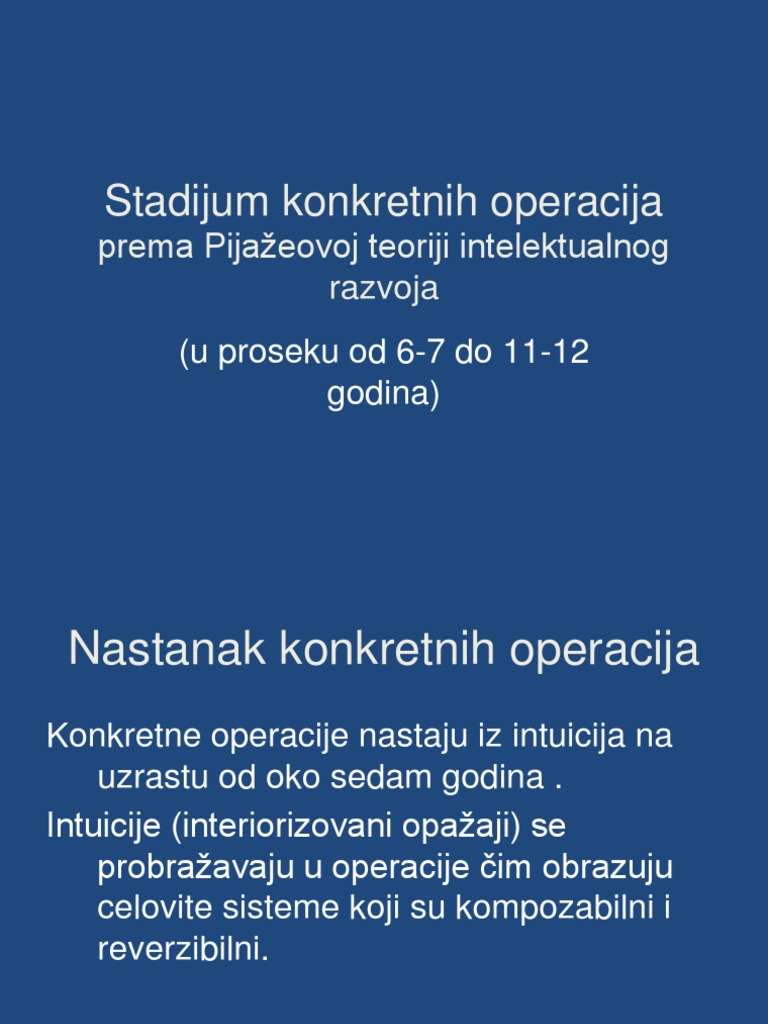 Stadijum Konkretnih Operacija | PDF