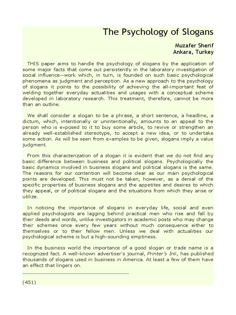The Psychology of Slogans | PDF | Perception | Psychology