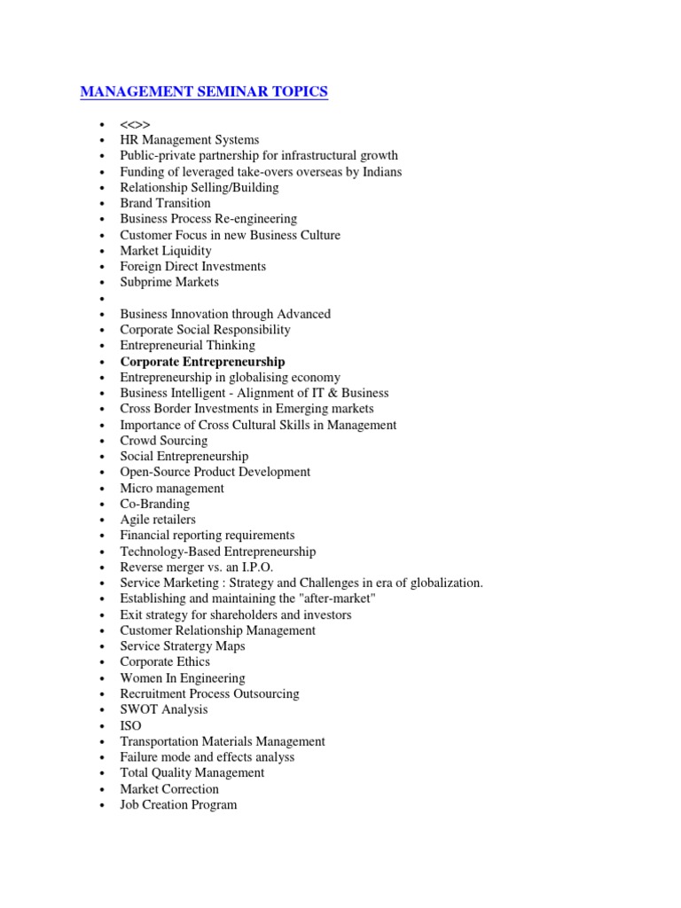 Management Seminar Topics | PDF | Human Resource Management | Strategic ...
