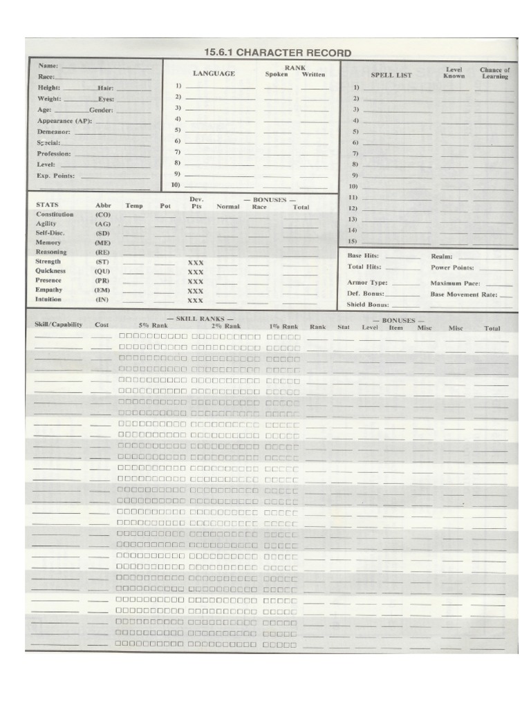 Merp Form Fillable Character Sheet - Printable Forms Free Online