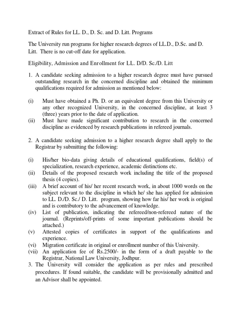 LLD Rules | PDF | University And College Admission | Academic Degree