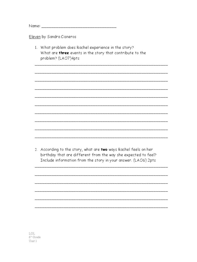 Eleven by Sandra Cisneros: Study Guide | PDF | Computers