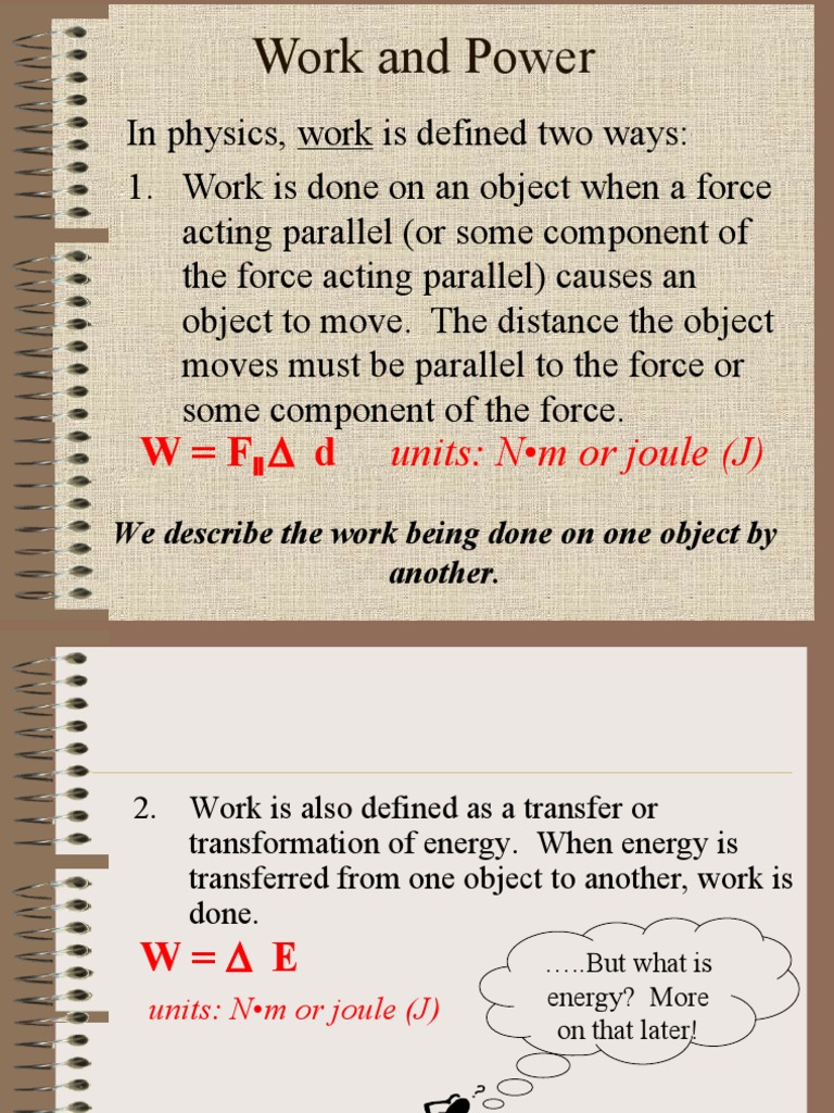 Work and Power: Units: N - M or Joule (J) | PDF | Power (Physics ...