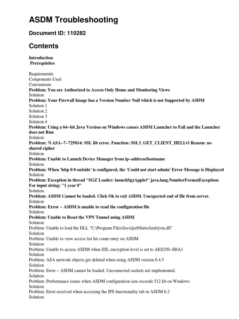 ASDM Troubleshooting: Document ID: 110282 | PDF | Transport Layer Security | Java (Programming ...