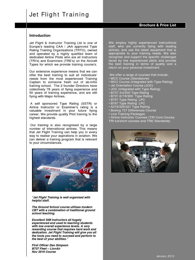 Jet Flight Training: Brochure & Price List | PDF | Flight Instructor ...