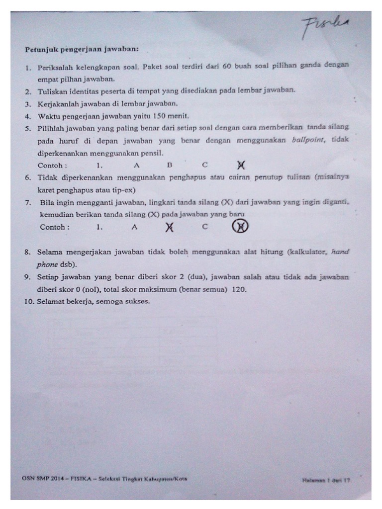 Lembar Soal Fisika SMP Osk 2014 | PDF