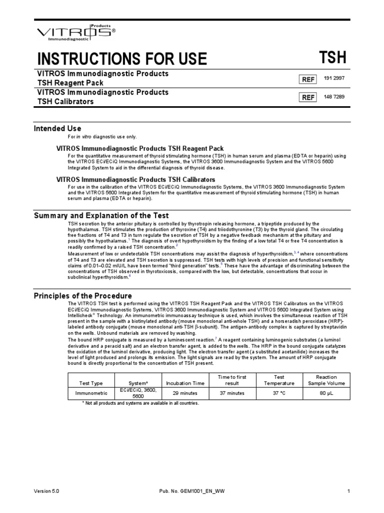 Instructions For Use TSH | PDF | Thyroid Stimulating Hormone ...