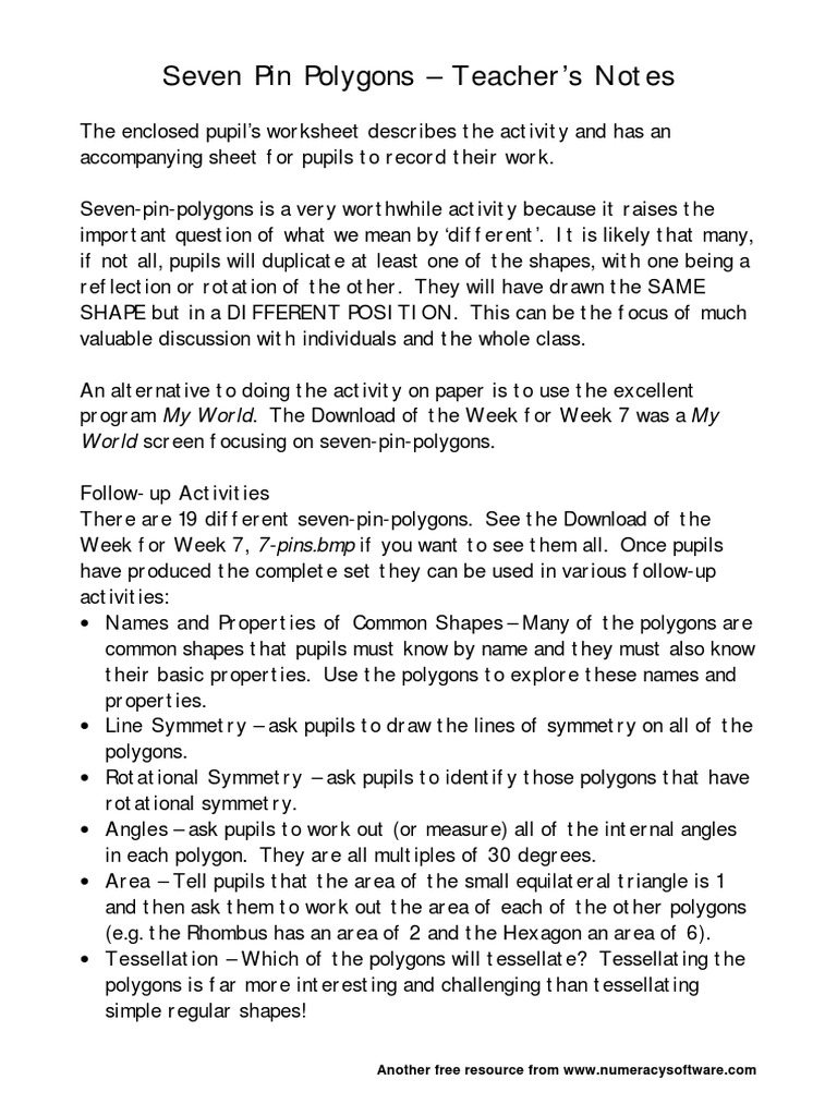 Seven Pin Polygons - Teacher's Notes | PDF | Geometric Shapes ...