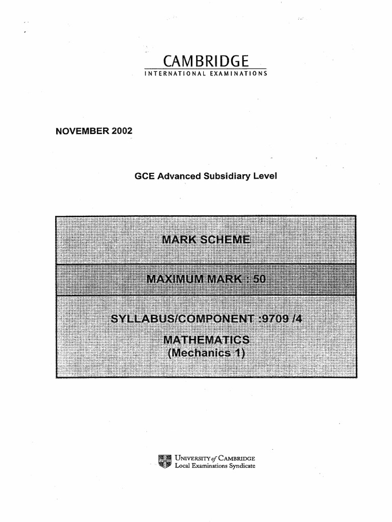 2002 Cambridge International Examinations Mark Scheme | PDF | Mathematical Analysis | Physics