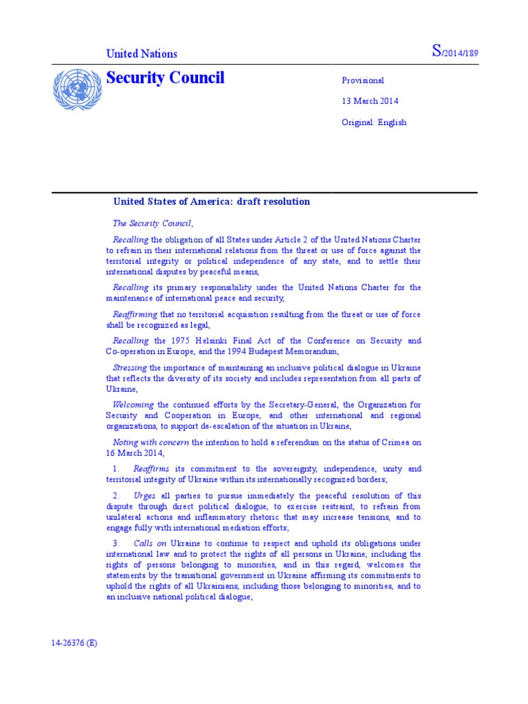 Draft Resolution in Blue: Ukraine | United Nations Security Council ...