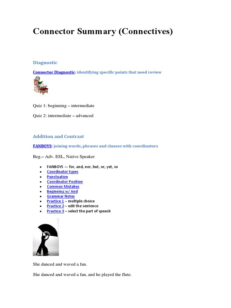 Connector Summary (Connectives) : Diagnostic | PDF | Clause | English ...