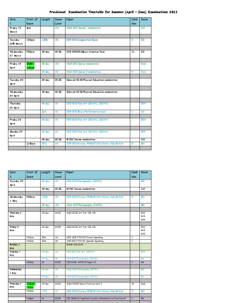 Exam Timetable for Students | PDF | Test (Assessment) | Schools