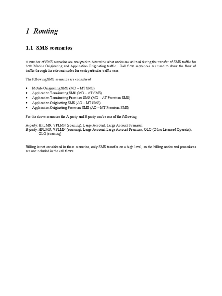 1 Routing: 1.1 SMS Scenarios | PDF | Short Message Service | Text Messaging