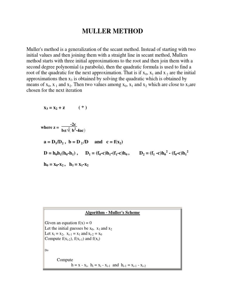 Muller Method: Where Z - 2c B B - 4ac | PDF | Quadratic Equation | Zero ...
