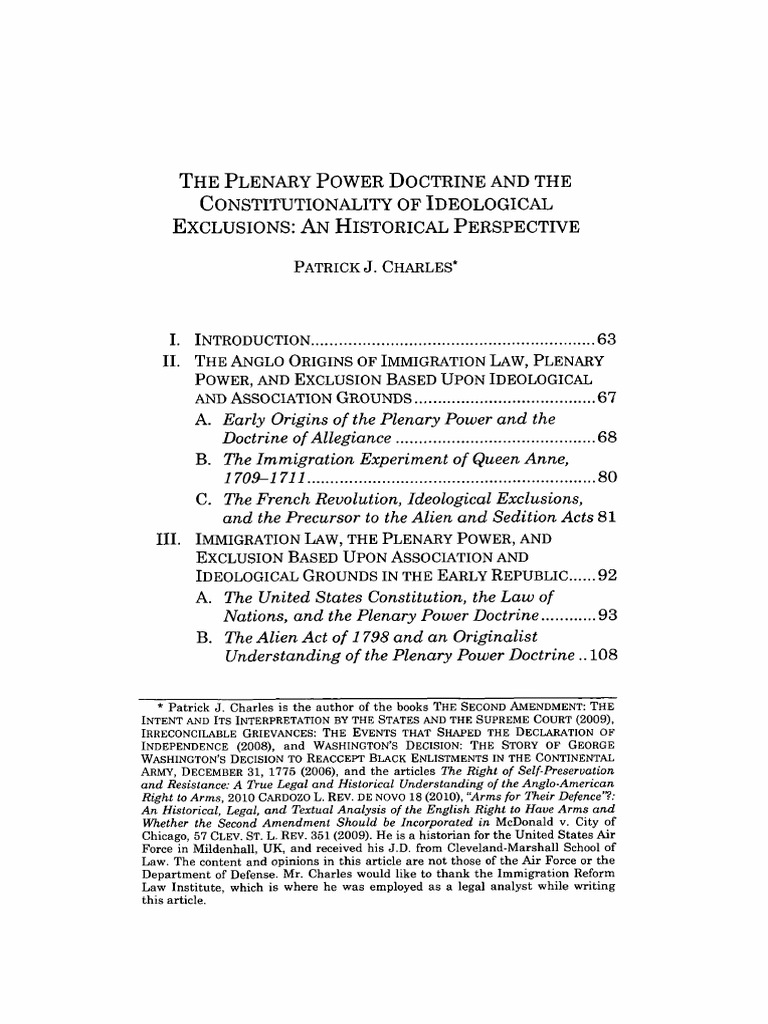 The Plenary Power Doctrine and The Constitutionality of Ideological ...