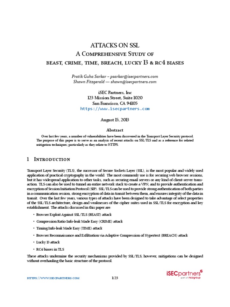 SSL Attacks | PDF | Transport Layer Security | Transmission Control ...