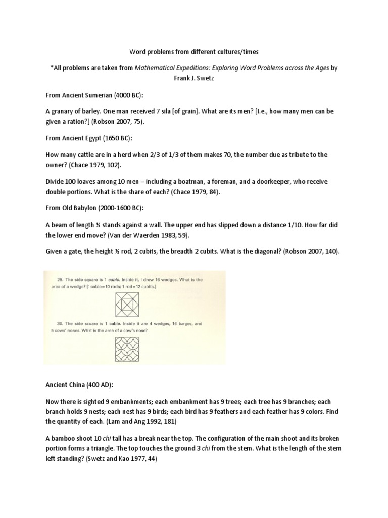 Ancient Word Problems Across Cultures | PDF | Teaching Mathematics