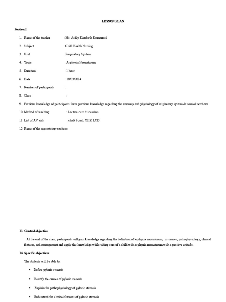 Lesson Plan Section I | PDF | Medical Specialties | Clinical Medicine